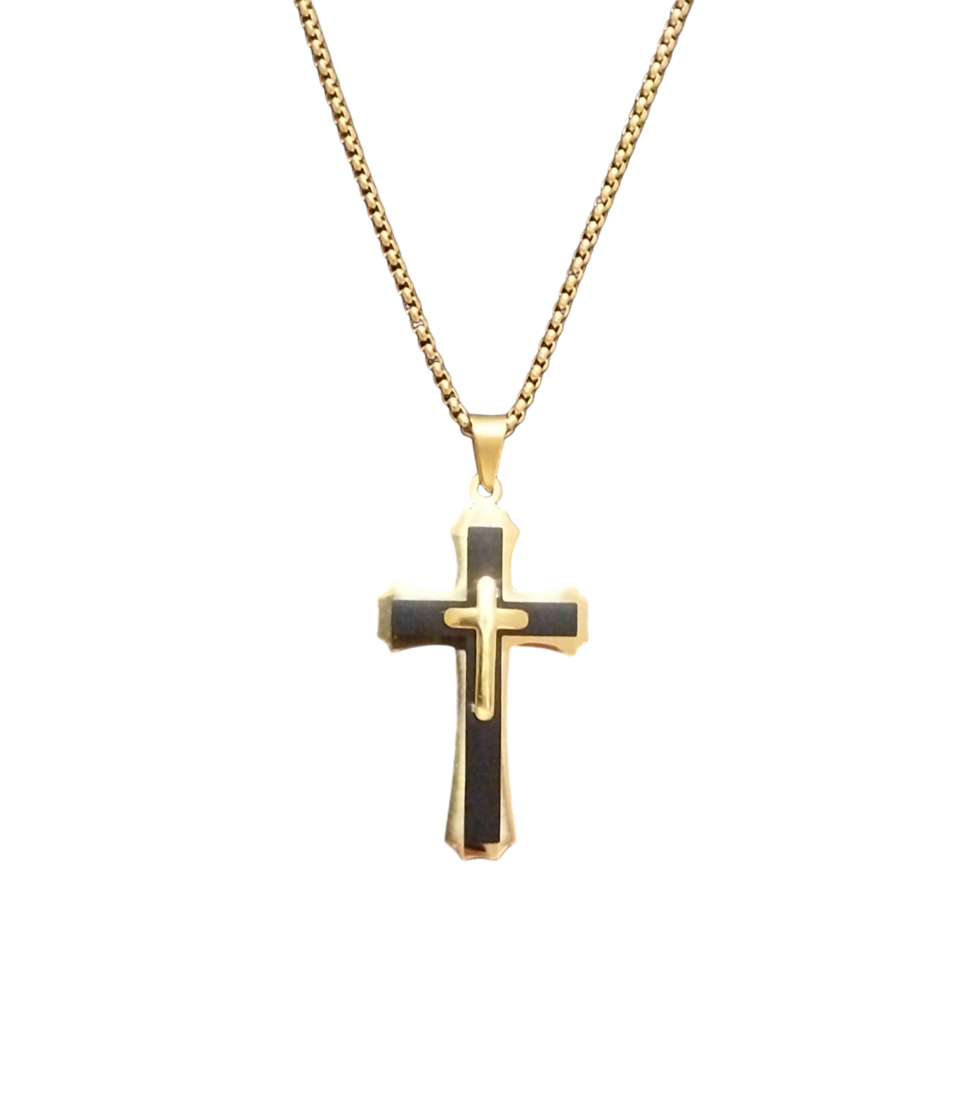 Gold and Black Triple Layered Cross Pendant Necklace with Optional ...